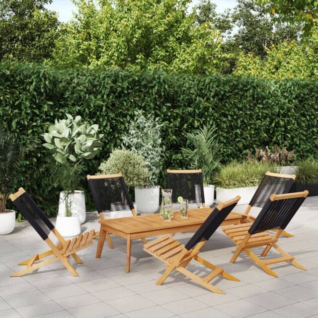 Berkfield Home Folding Garden Chairs 6 pcs Black Solid Wood Acacia by ...