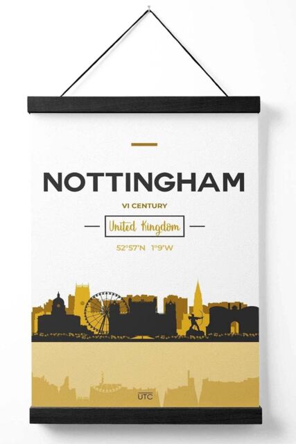 Nottingham Yellow and Black City Skyline Poster with Black Hanger by ...
