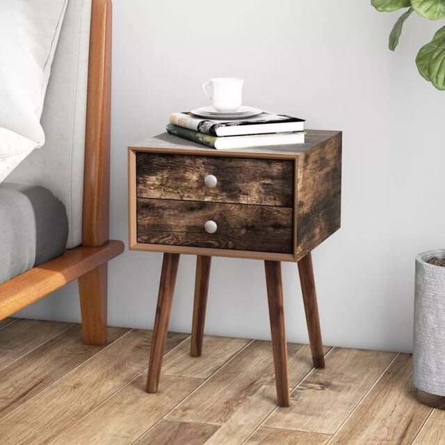 Rustic Wooden Bedside Table with Drawers by Debenhams | ufurnish.com