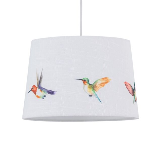 Hummingbird - Bird Print Linen Easy Fit 28cm Pendant or Table Lamp ...