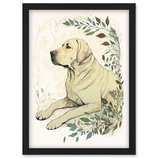 Labrador Retriever Dog Lying in Field Modern Linocut Illustration ...
