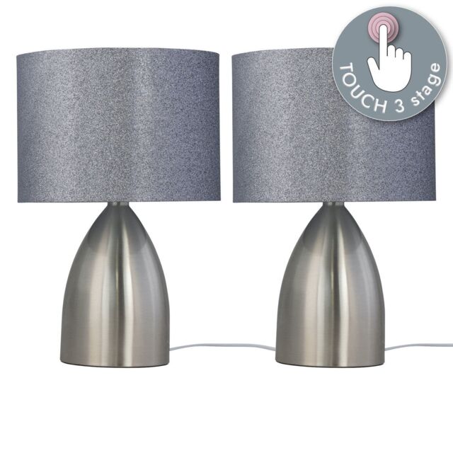 Set of 2 Valentina - Brushed Chrome Touch Lamps with Silver Glitter ...
