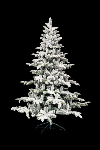 8Ft Luxury Pre Lit Flocked Christmas Snow Covered Green Tips Tree Snowy ...