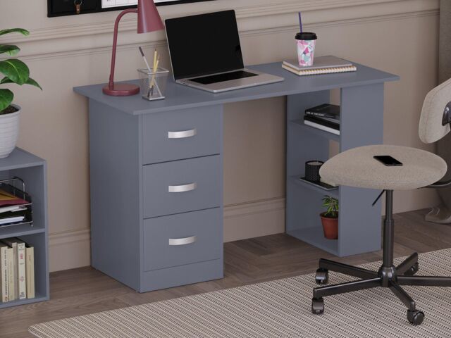Vida Designs Mason 3 Drawer With 3 Shelves Computer Desk Storage Office ...
