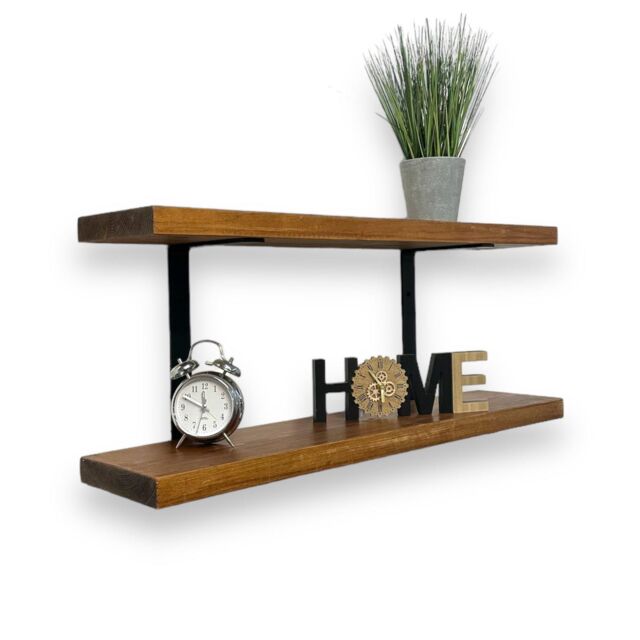 MKGT Double Rustic Wooden Shelves Wall-Mounted Shelf with Seated Double ...