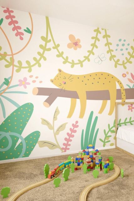 Origin Murals Sleeping Jungle Leopard Wall Mural in Green - Size: W350 ...
