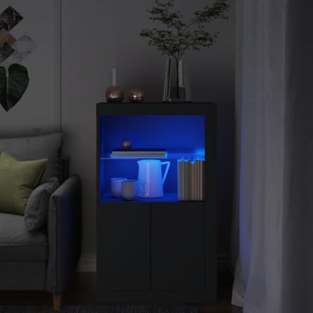 Berkfield Home Side Cabinet with LED Lights Black Engineered Wood by ...