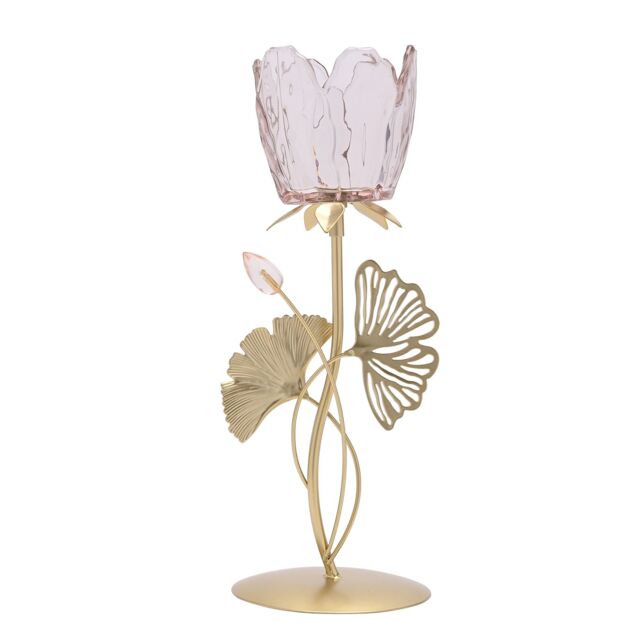 Hestia Single Stem Candle Holder With Blush Pink Glass On Gold Base by ...