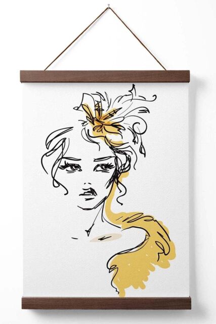 Female Fashion Pen and Ink Sketch Poster with Walnut Hanger by ...