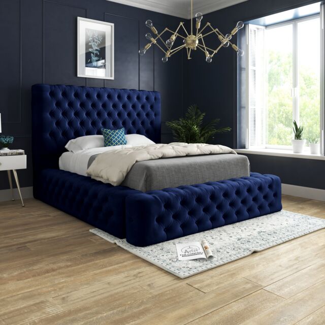 Cambridge Upholstered Soft Touch Blue Velvet Bed Frame by Debenhams ...