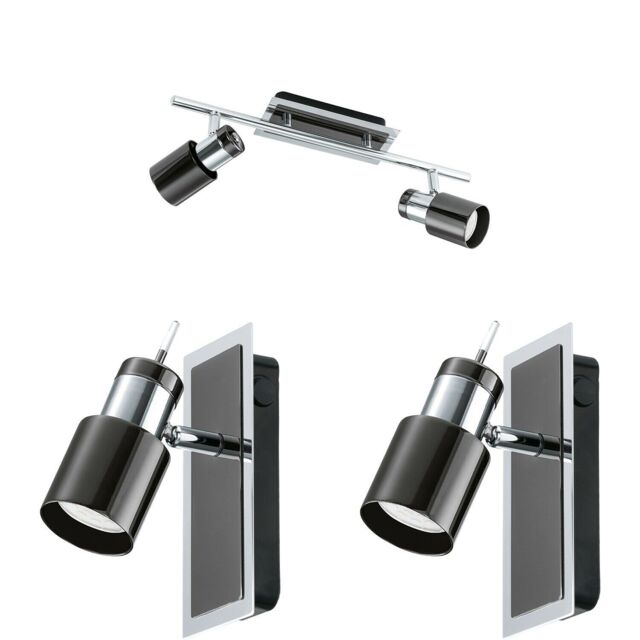 Loops Twin Ceiling Spot Light & 2x Matching Wall Lights Black Nickel ...