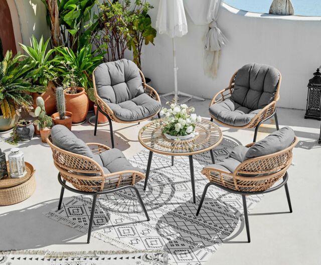 Cinco Garden Wicker Rattan Dining Set With 4 Chairs & Glass Table by ...