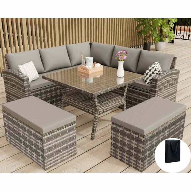 Furniture Maxi Rosen 9 Seater Rattan Garden Furniture Cube Dining Set ...