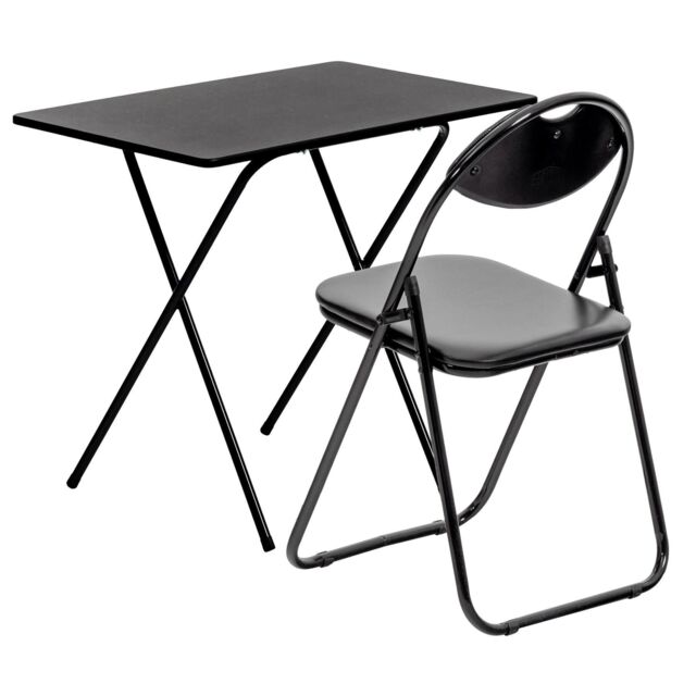 Folding Wooden Desk & Chair Set All Black by Debenhams | ufurnish.com