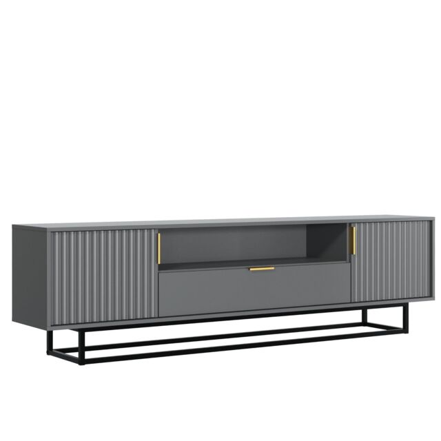 TV Unit 200cm Dark Grey - Ribbed Doors by Debenhams | ufurnish.com