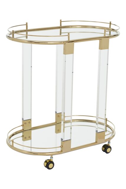 2‑Tier Gold Metallic Drinks Trolley With Acrylic Support, Mirrored ...