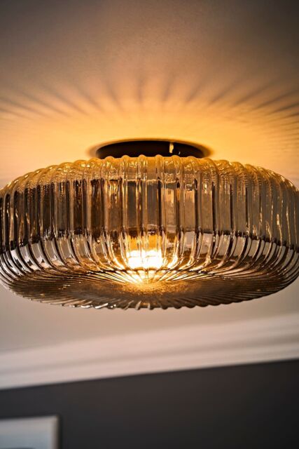 Calpe Large Ribbed Glass Shallow Flush Ceiling Light with LED Bulb by ...