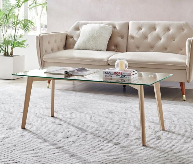 Malmo Beech Wood Scandi Inspired Coffee Table With Rectangular Tempered ...