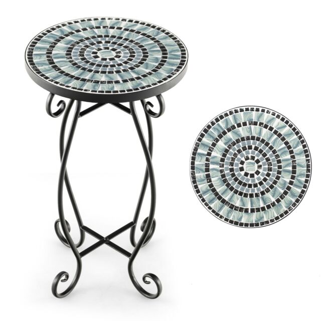 Mosaic Outdoor Side Table Round End Table with Tile Tabletop by ...