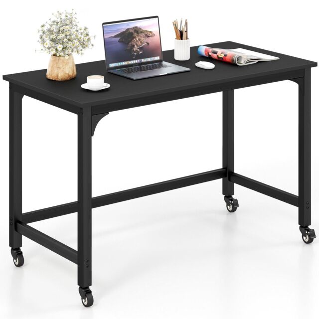 Large Rolling Computer Desk Metal Frame Writing Desk Workstation ...