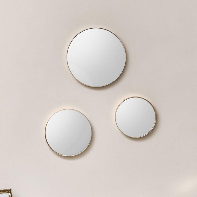 Set Of 3 Round Gold Wall Mirrors by Debenhams | ufurnish.com