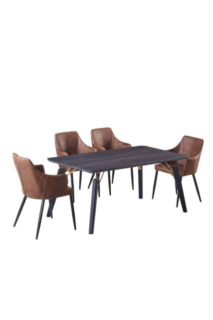 5PCs Zarah Cosmo Dining Table Set w/ a Black Dining Table & 4 Faux ...