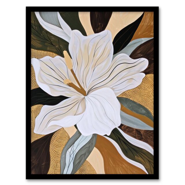 Artery8 Lily Flower Painting Earth Tone Delicate Floral Framed Art ...