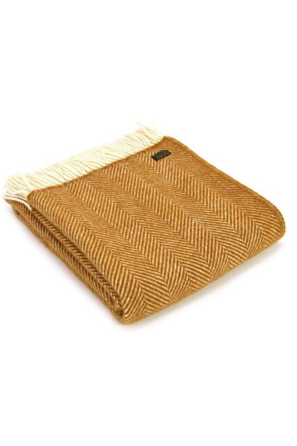 100% Wool Fishbone Mustard Throw / Blanket by Debenhams | ufurnish.com