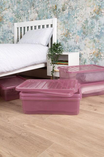 Wham Crystal 5 x 32L Stackable Plastic Storage Boxes with Lids in Pink ...