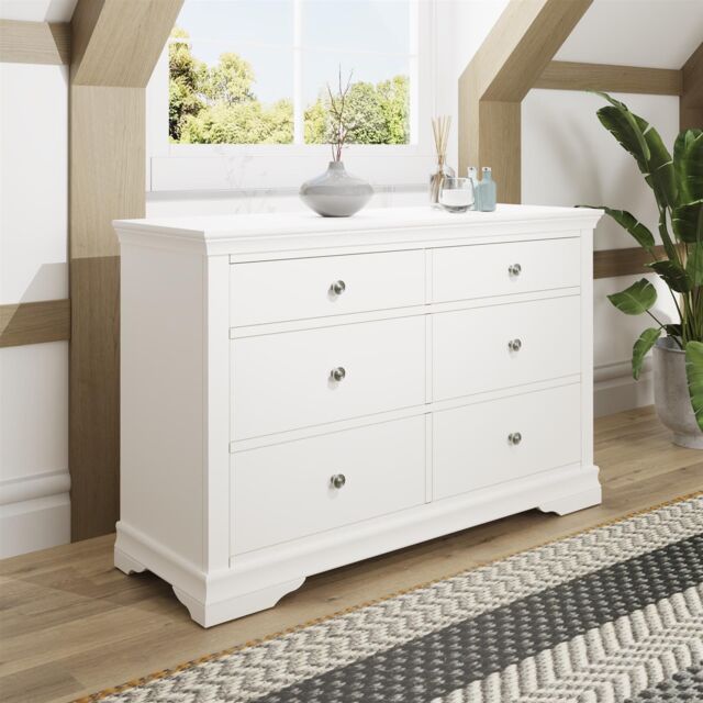 Chest 6 Wide White Storage Drawers Bedroom Solid Pine MDF by Debenhams ...