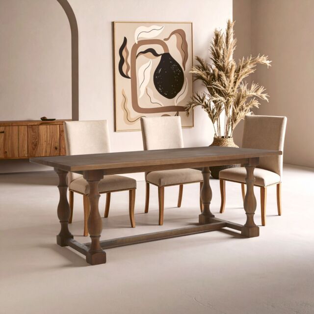 Orsina Oak Wood Rectangle Dining Table, Vintage Dining Room Table with ...