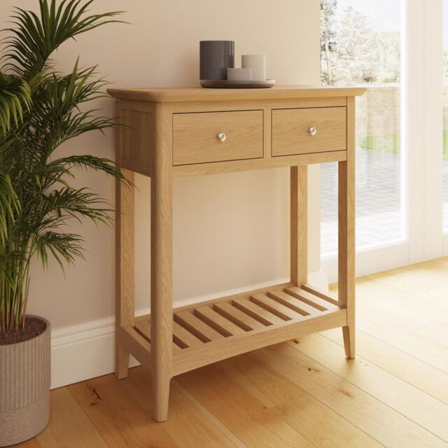 2 Drawer Ready Assembled Natural Ash Console Table by Debenhams ...