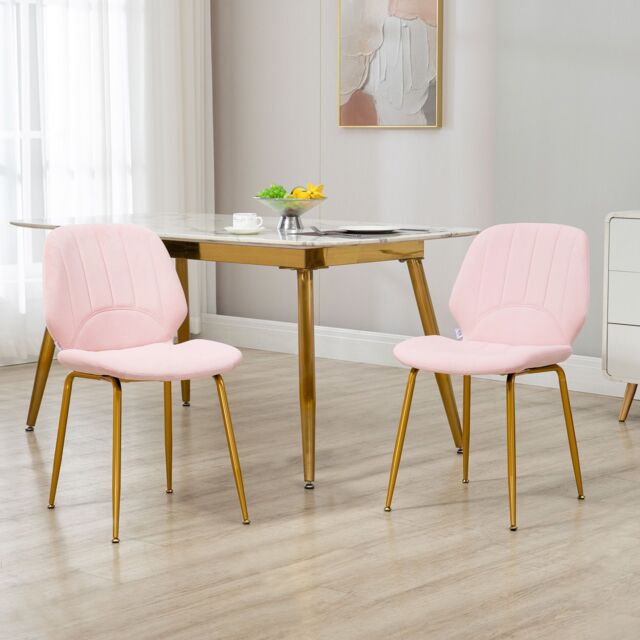 HOMCOM Velvet Upholstered Dining Chair Set of 2, Kitchen Chairs with ...