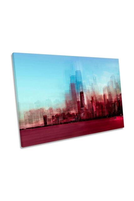 "CanvasGeeks Red Chicago Abstract City Modern Canvas Wall Art Picture ...
