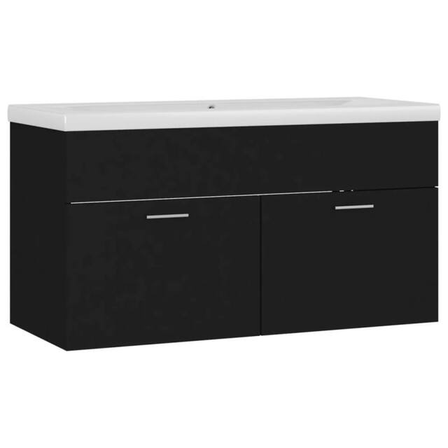 Berkfield Home Sink Cabinet with Built-in Basin Black Engineered Wood ...