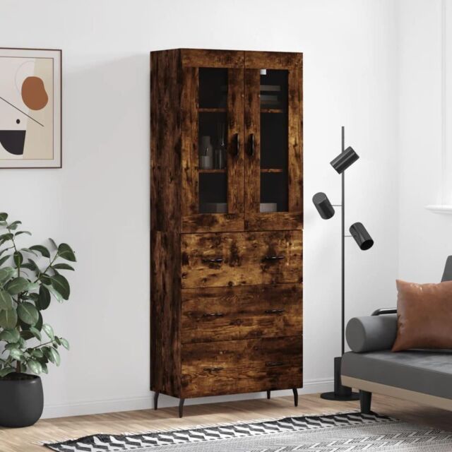 Highboard Smoked Oak 69.5x34x180 cm Engineered Wood by Debenhams ...