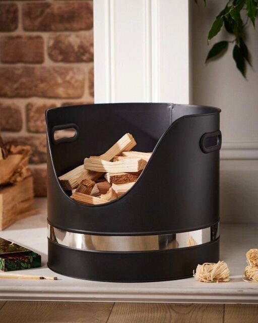 Contemporary Matte Black Fireplace Coal, Log Storage and Kindling ...