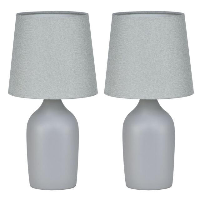 Set of 2 Smooth - Grey Ceramic 27cm Table Lamps With Matching Shades by ...