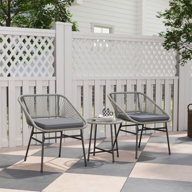 Rattan Bistro Set, Small Balcony Furniture with Cushion, Light Grey by ...