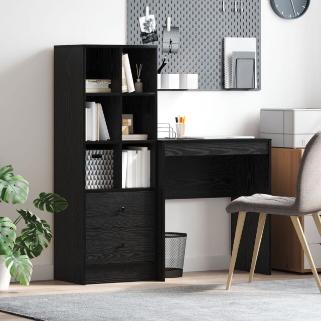 Desk with Storage Black Oak Engineered Wood by Debenhams | ufurnish.com