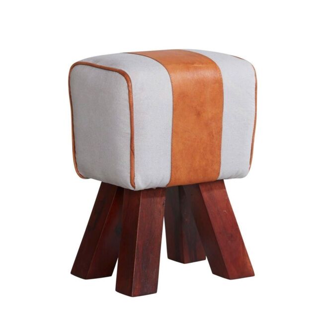 Solid Wooden Legs Stool With Canvas And Leather Seat by Debenhams ...