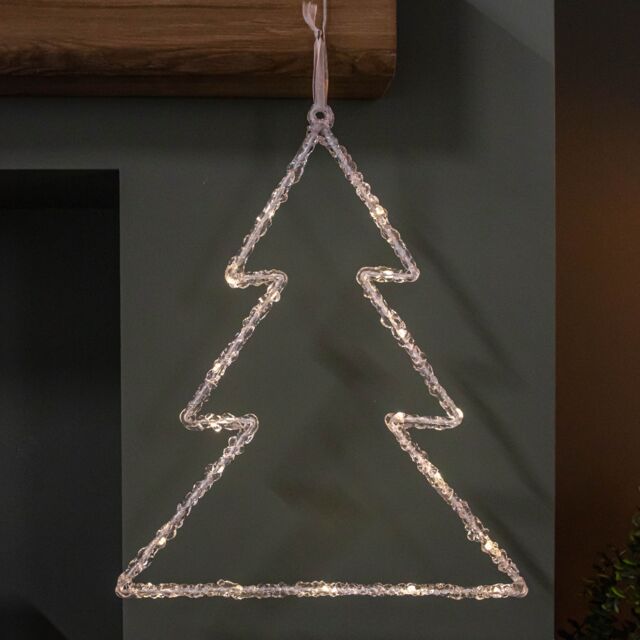40cm Battery Powered Light up Ice Christmas Tree Hanging Decoration ...