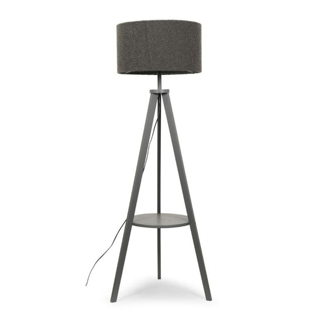 Morrigan Grey Wood Tripod Floor Lamp Charcoal Boucle Shade and Bulb by ...