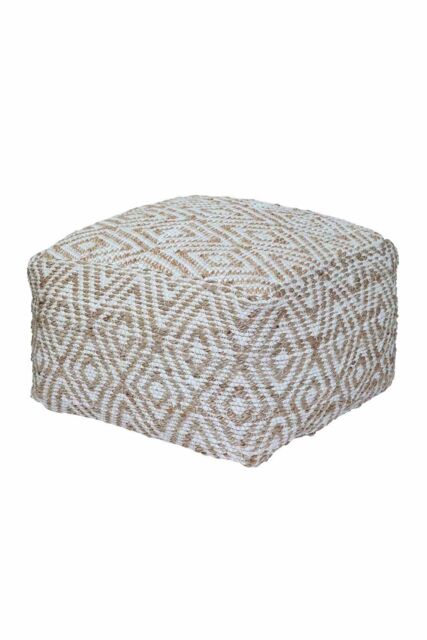 Sierra Natural Diamond Pattern Jute Square Bean Filled Pouffe, 60 cm by Debenhams | ufurnish.com