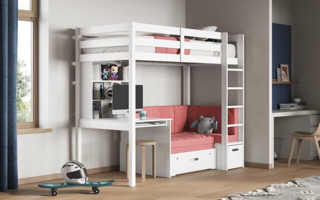 Eino High Sleeper with Futon Sofa & Desk by Debenhams | uFurnish.com