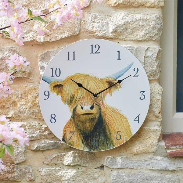 30cm Highland Cow Hand Painted Wall Clock Indoor and Outdoor by ...