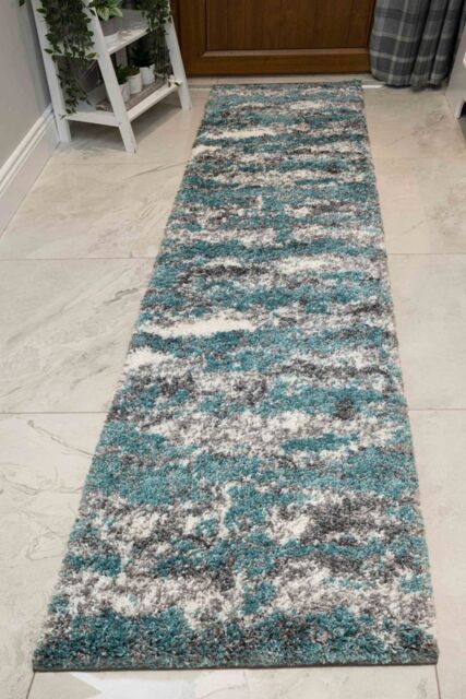 Runner Rug Light Blue Mottled Shaggy Long Hallway Rugs by Debenhams ...