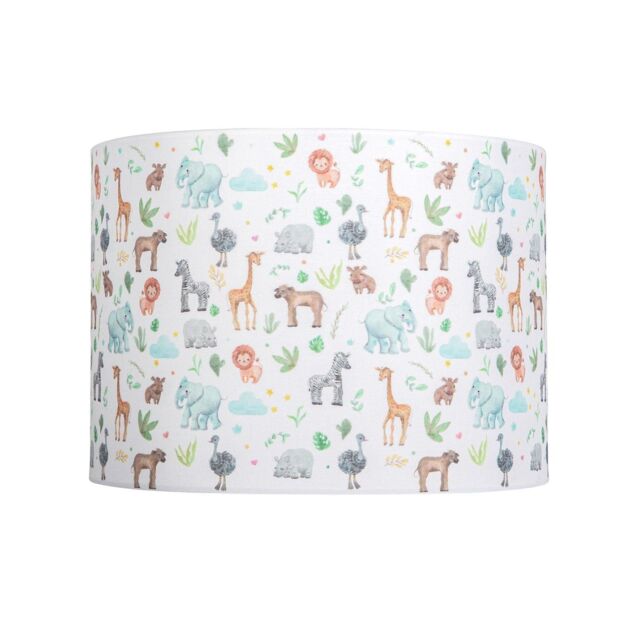 Safari Themed White Cotton Lamp Shade with Hand Drawn Pastel Coloured ...