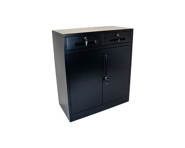 MMT Lockable Metal Cabinet Black 2 Door 2 Drawer Storage 80x40x92cm by ...