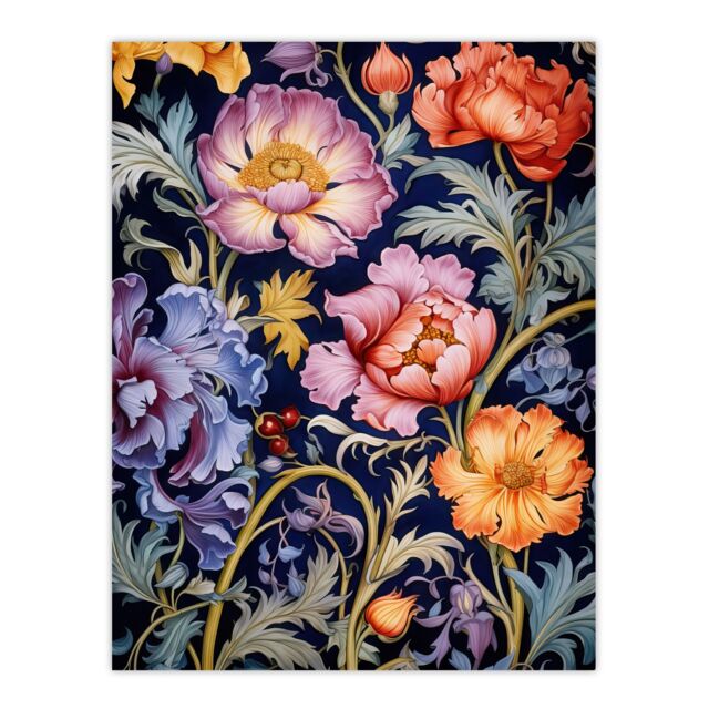 Artery8 Modern William Morris Style Elegant Anemone Flowers Floral ...